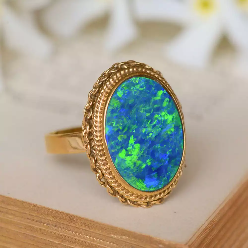 Vintage Opal Doublet Statement Ring in 9ct Gold - Antique And Vintage ...