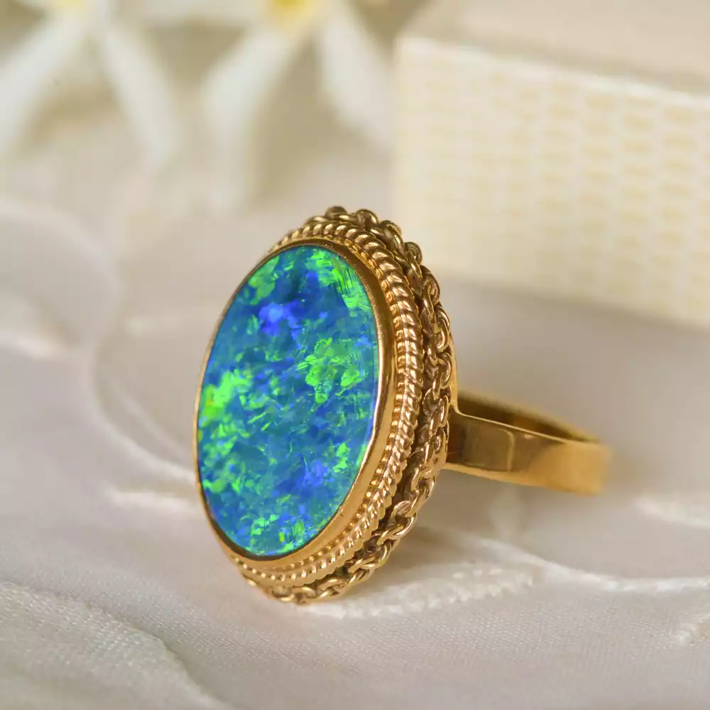 Vintage Opal Doublet Statement Ring in 9ct Gold - Antique And Vintage ...
