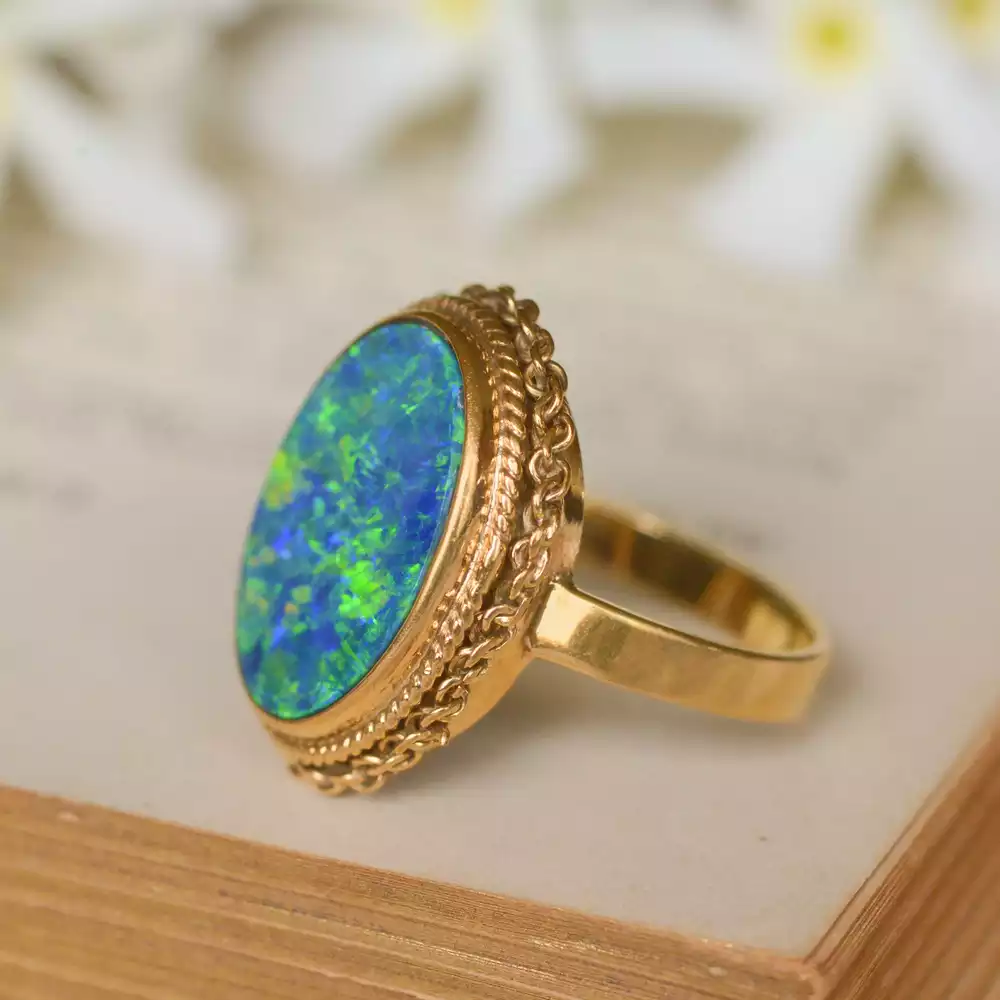 Vintage Opal Doublet Statement Ring in 9ct Gold - Antique And Vintage ...