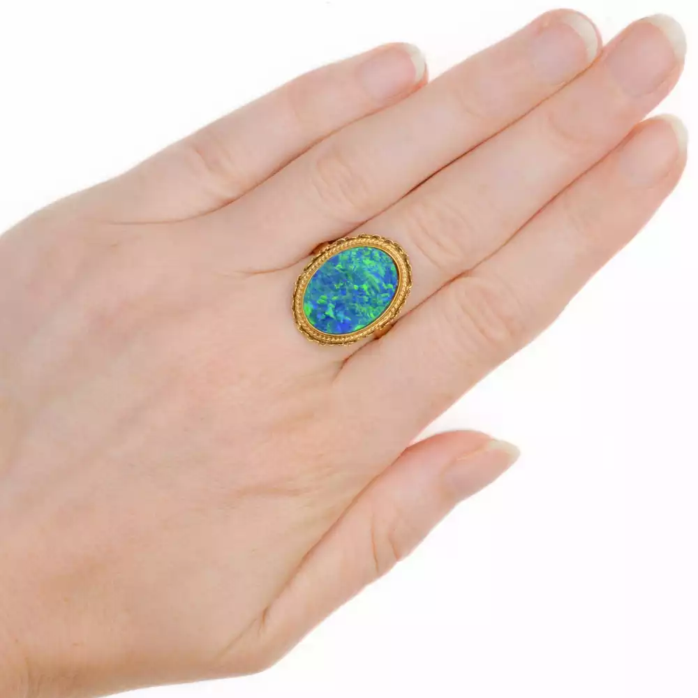Vintage Opal Doublet Statement Ring in 9ct Gold - Antique And Vintage ...