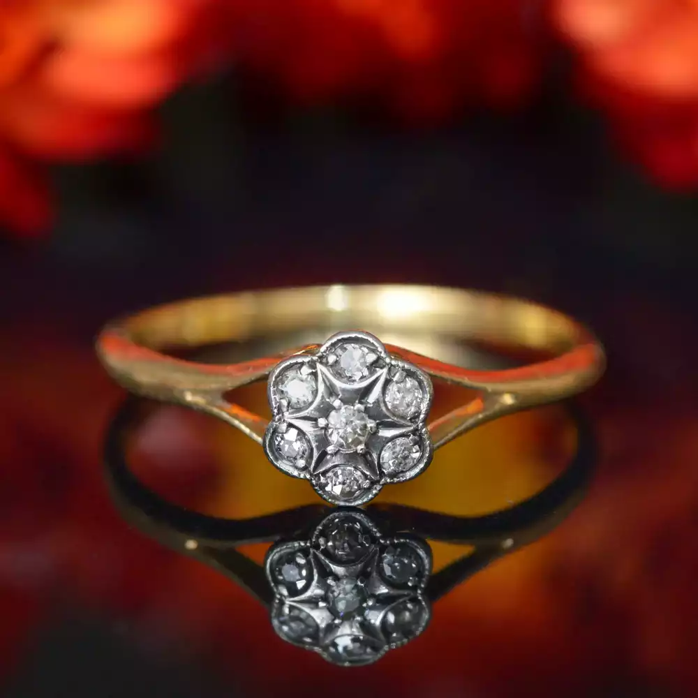 Edwardian Diamond Daisy Cluster Ring in 18ct Gold - Antique And Vintage ...