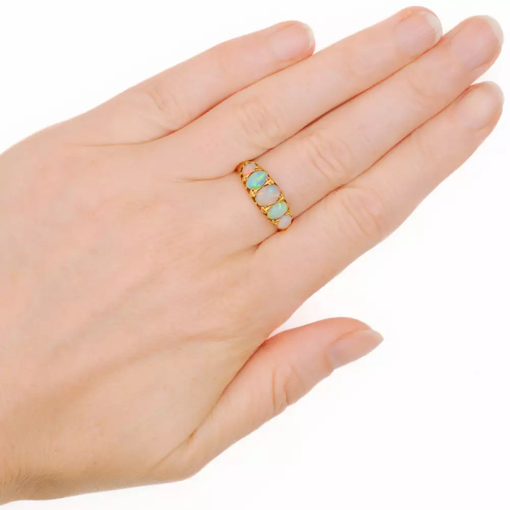 Antique 5-Stone Opal Ring in 18ct Yellow Gold - Antique And Vintage Elegance Online Australia ...