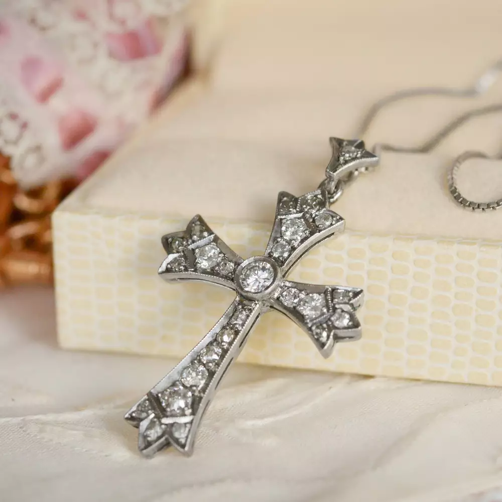 Antique Diamond-Set Cross Pendant in Sterling Silver - Antique And ...