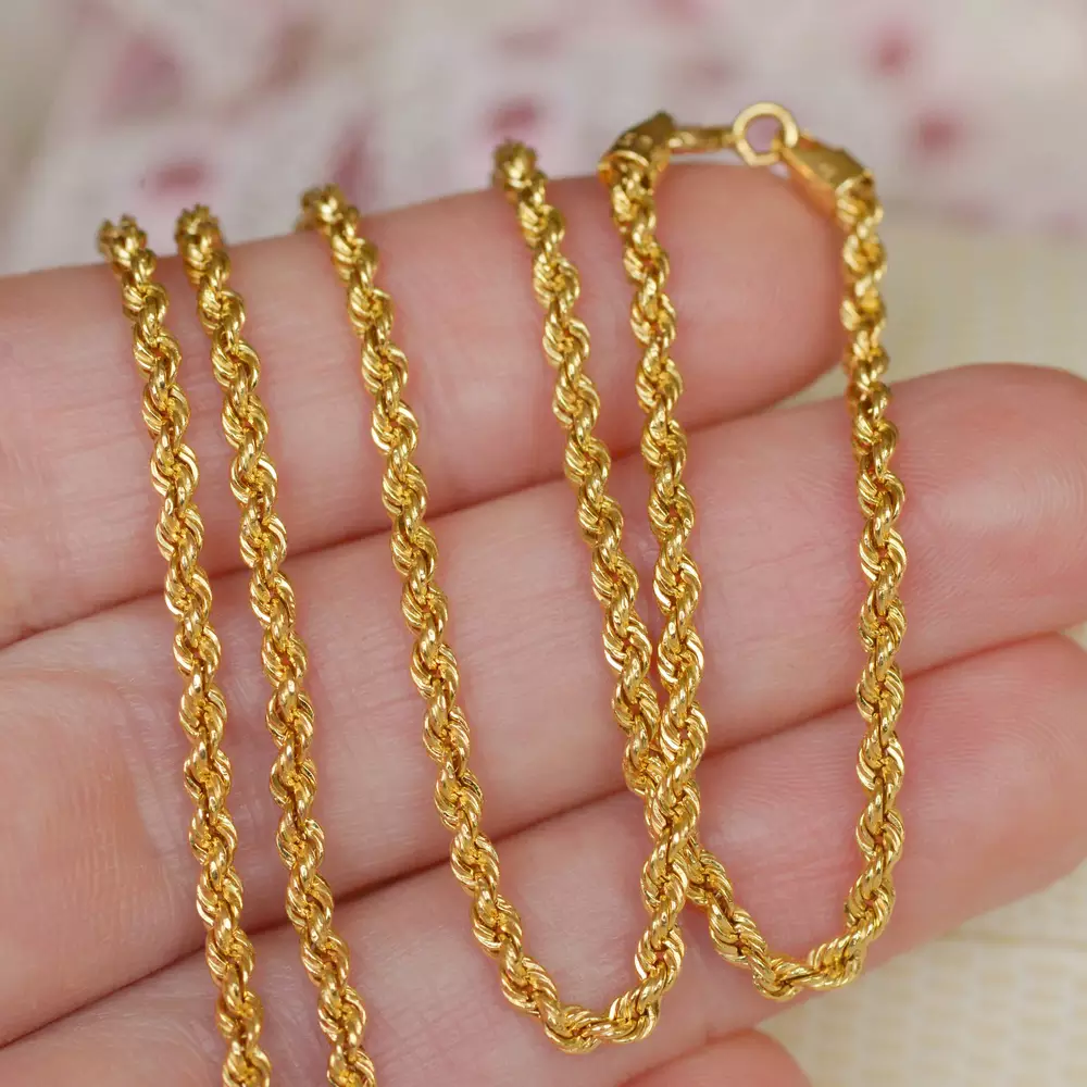 Vintage Rope Chain Necklace in 14ct Yellow Gold - Antique And Vintage ...