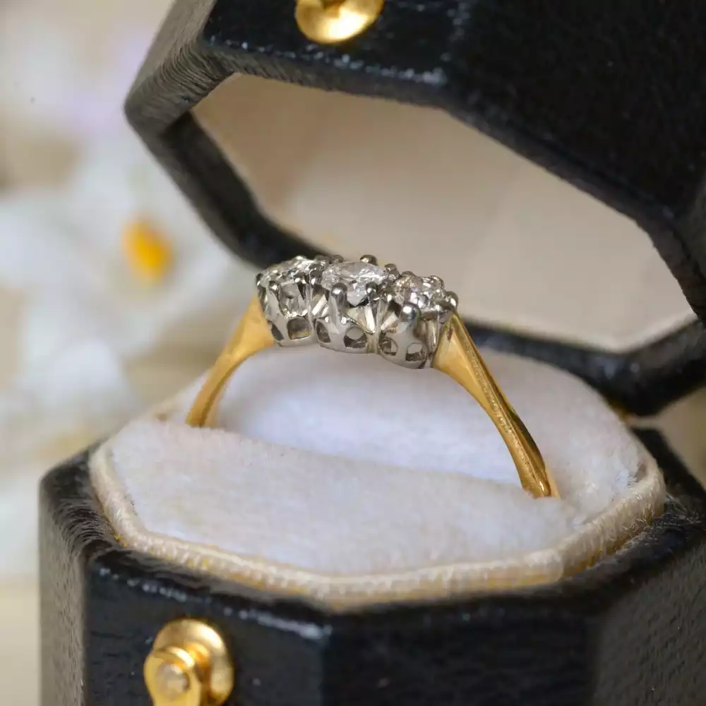 Mid-Century Vintage Diamond Trilogy Ring in 18ct Gold - Antique And ...