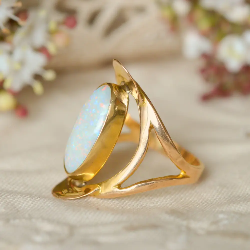 Mid-Century Vintage Pinfire Opal Statement Ring in 9ct Gold - Antique ...