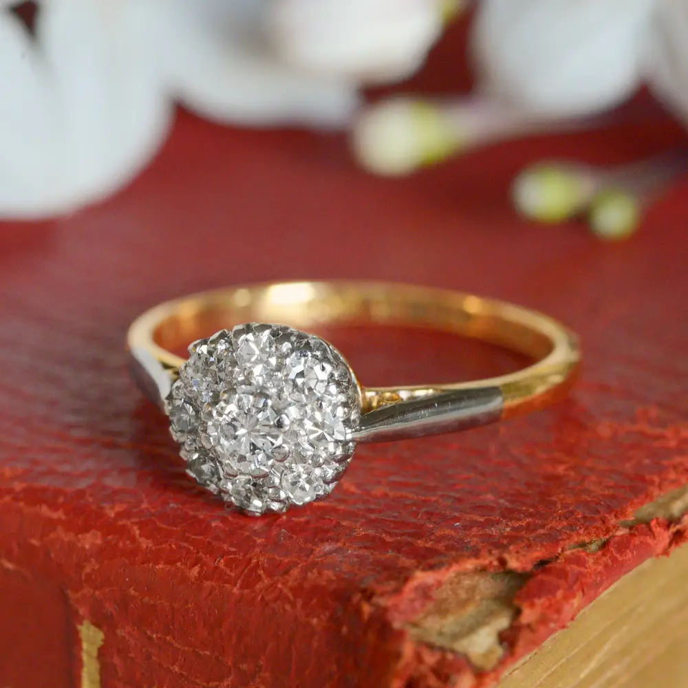 Mid-Century Vintage Diamond Cluster Ring in 18ct Gold & Platinum ...