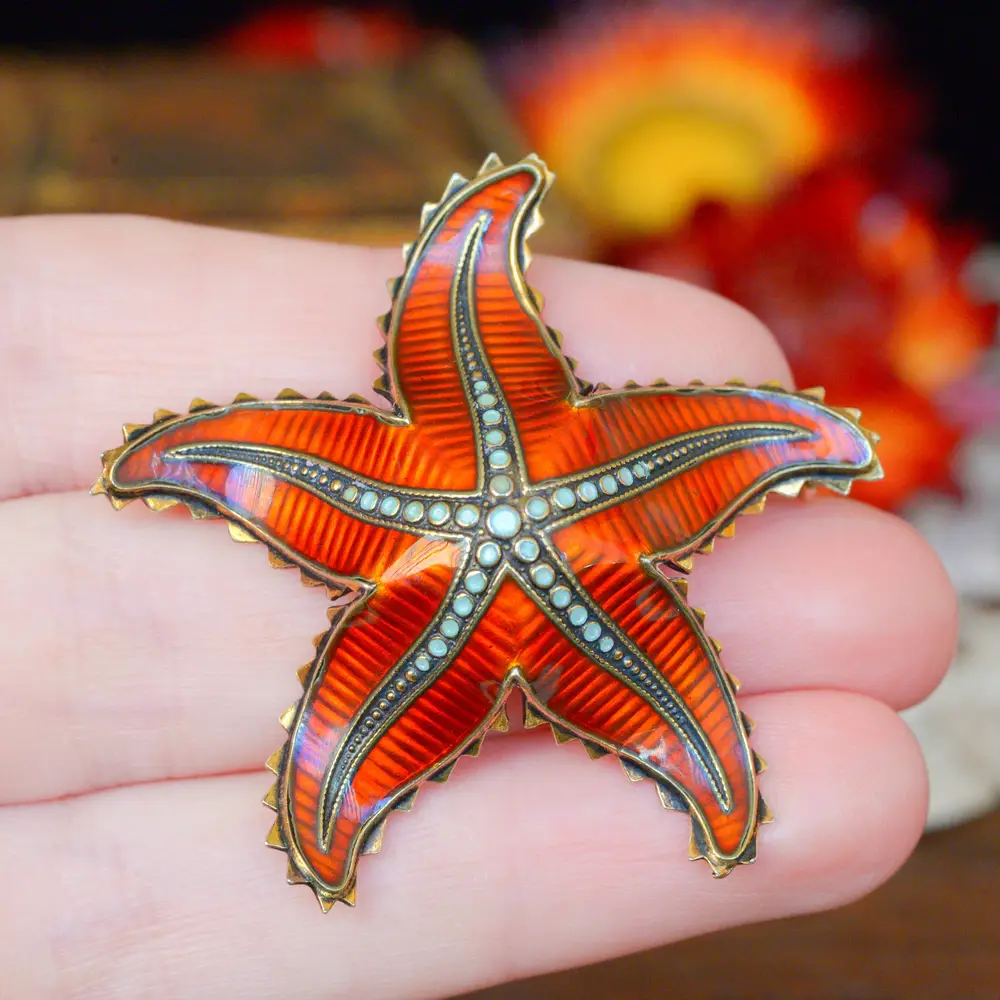 Mid-Century Vintage Enamelled Starfish Brooch by Ivar T Holth - Antique ...